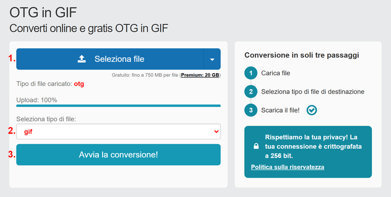 Convertire OTG in GIF - Convertitore da OTG in GIF